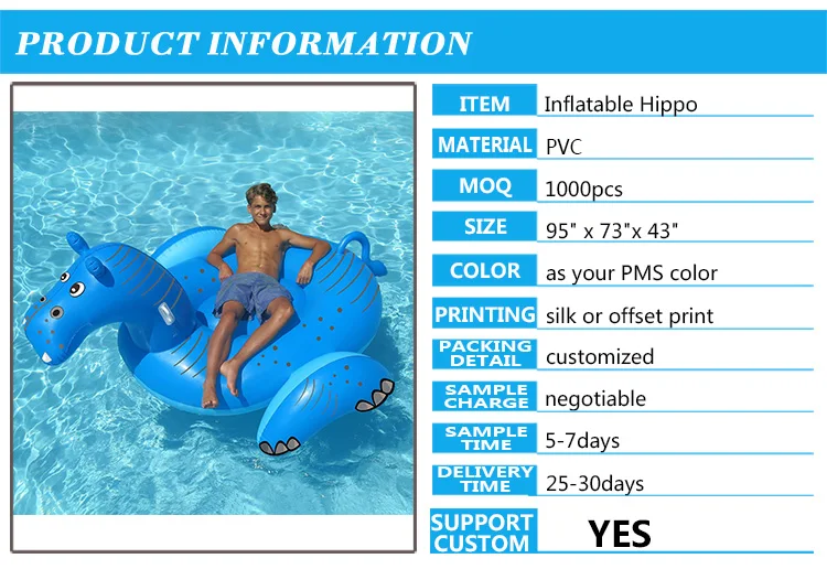 Heavy Duty Pvc Giant Inflatable Hippo Ride-on Pool Float Durable Vinyl ...