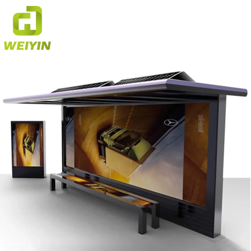 Solar Panel Smart Bus Stop Station With Advertising Display Board And ...