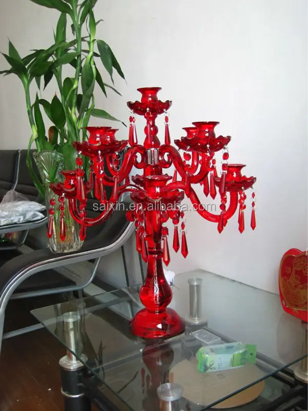 New ! Red 9 Arms Candelabra For Home Decoration - Buy Red Glass ...