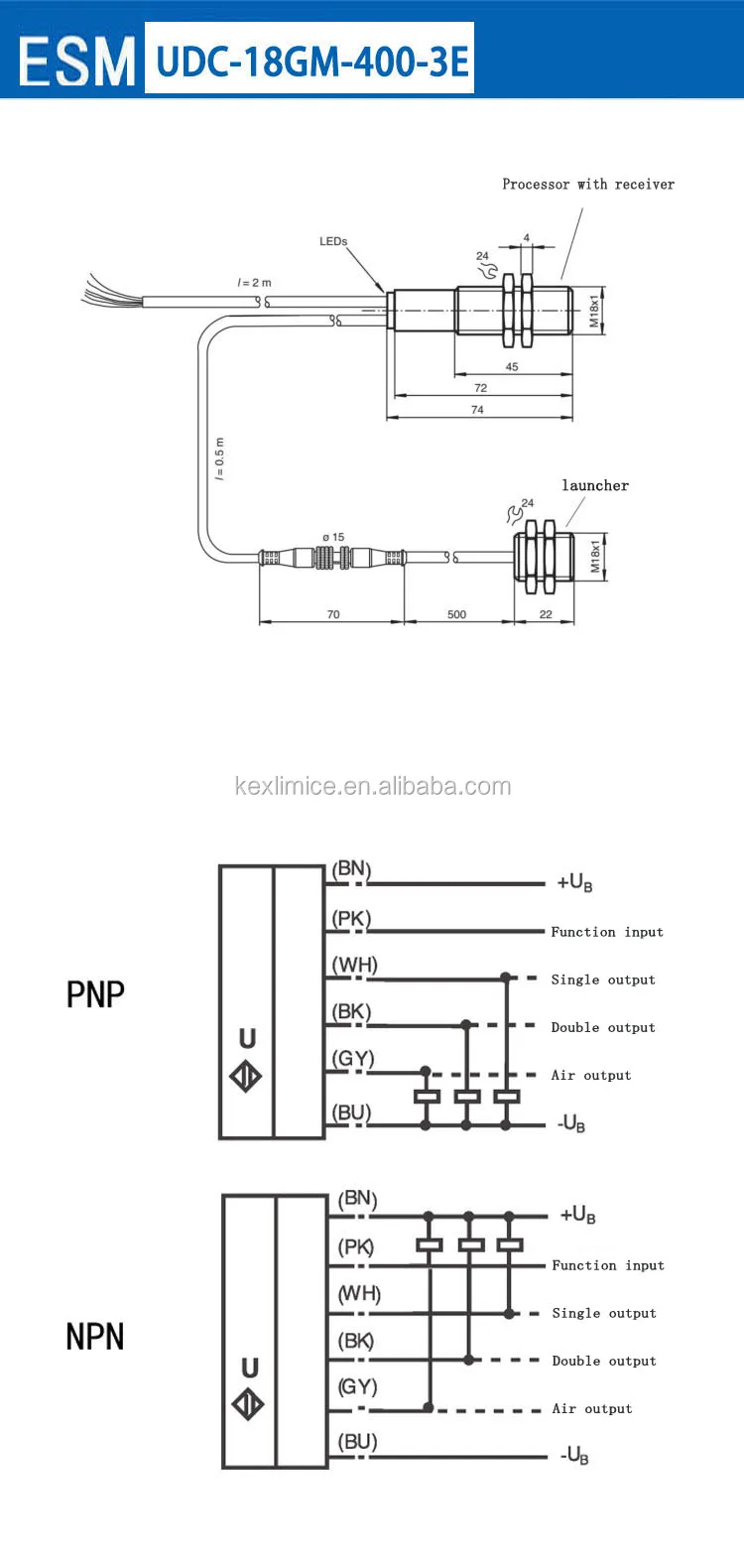 Udc-18gm-400-3e3 Pnp Nc Output Double Sheet Ultrasonic Transducer For Paper Detection Sensor ...