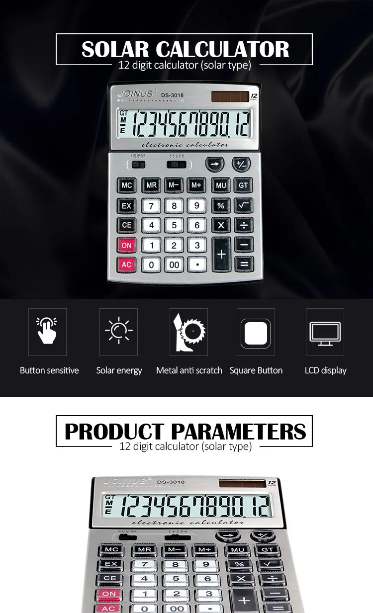 Promotion Business Custom 12 Digits Dual Power Desktop Electronic Solar ...