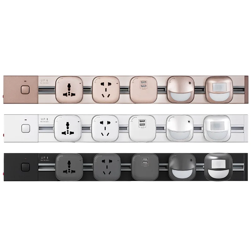 White Aluminum Alloy Movable Electrical Power Track Socket Outlets ...