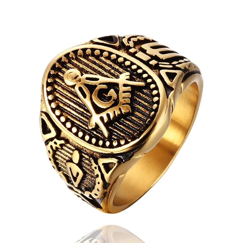Wholesale Gold Color Freemason Ring Stainless Steel With Classic Center ...