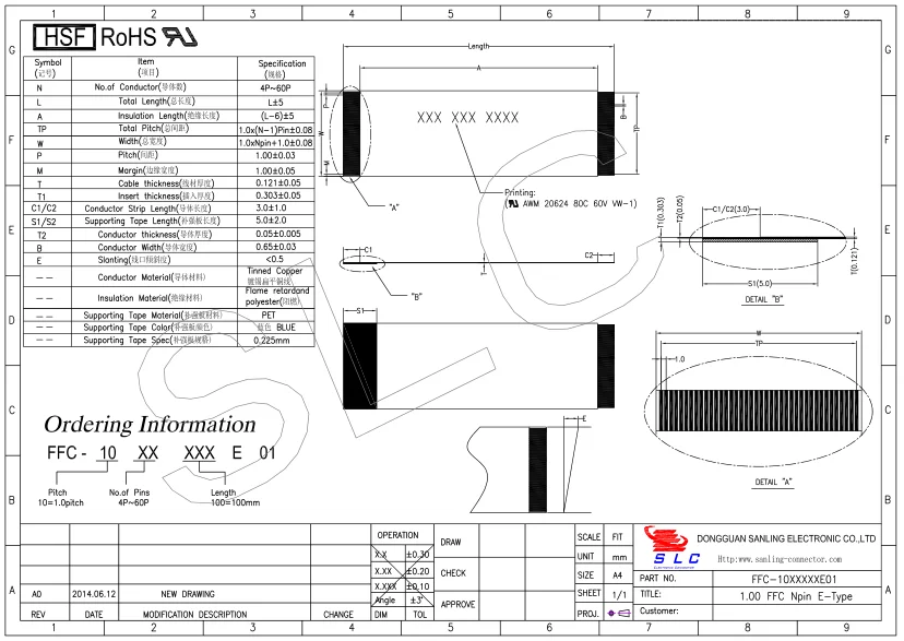 AWM 2064 80C 60V VW-1 Flat Cable - Reliable FFC Solutions