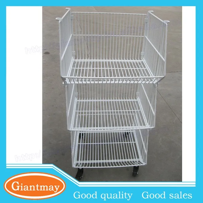 3 Basket Free Standing Metal Racks Wire Shopping Basket Stand Stack ...