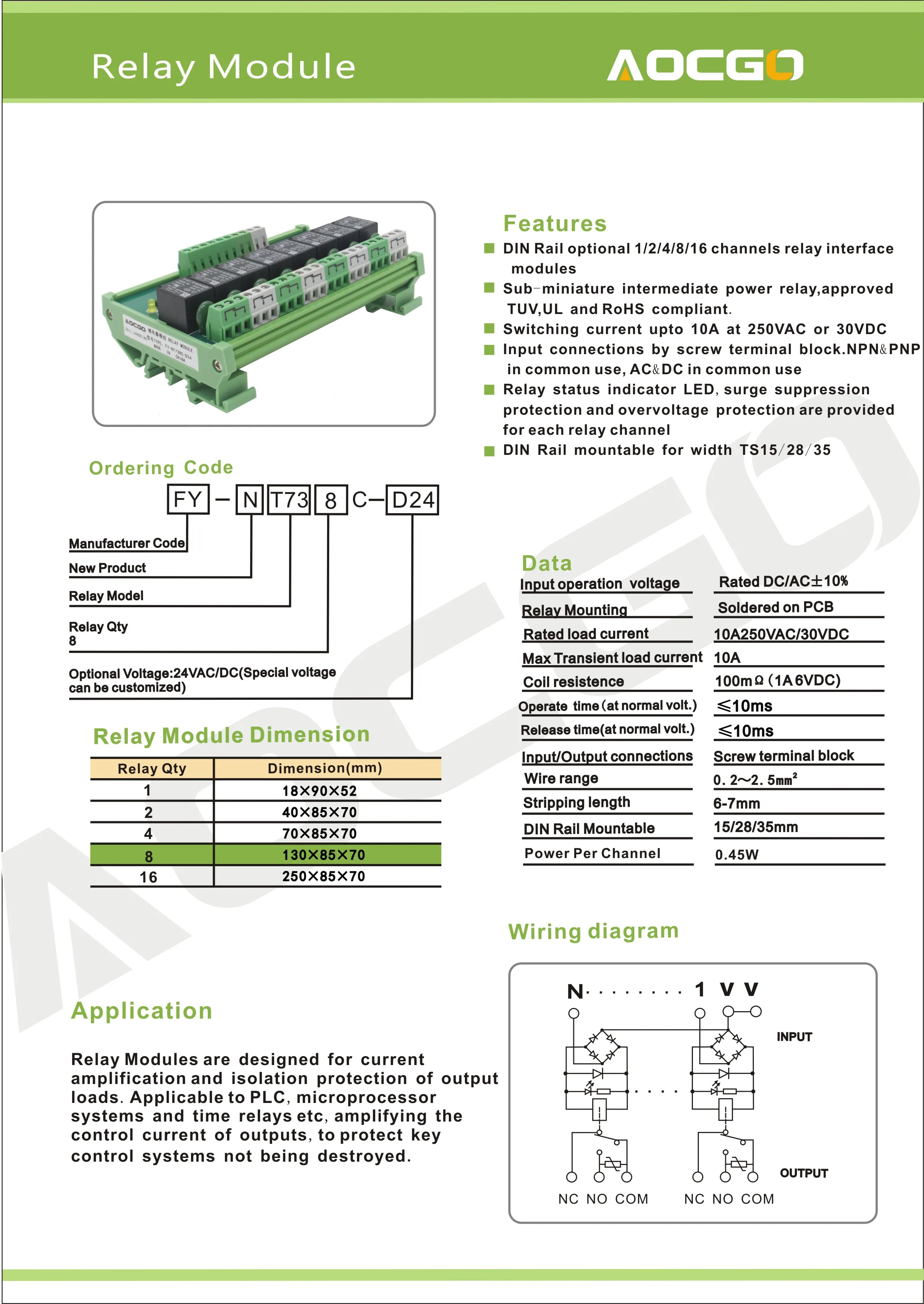 8 Channel 10A DIN Rail Mount Relay Module for Low Power Applications ...