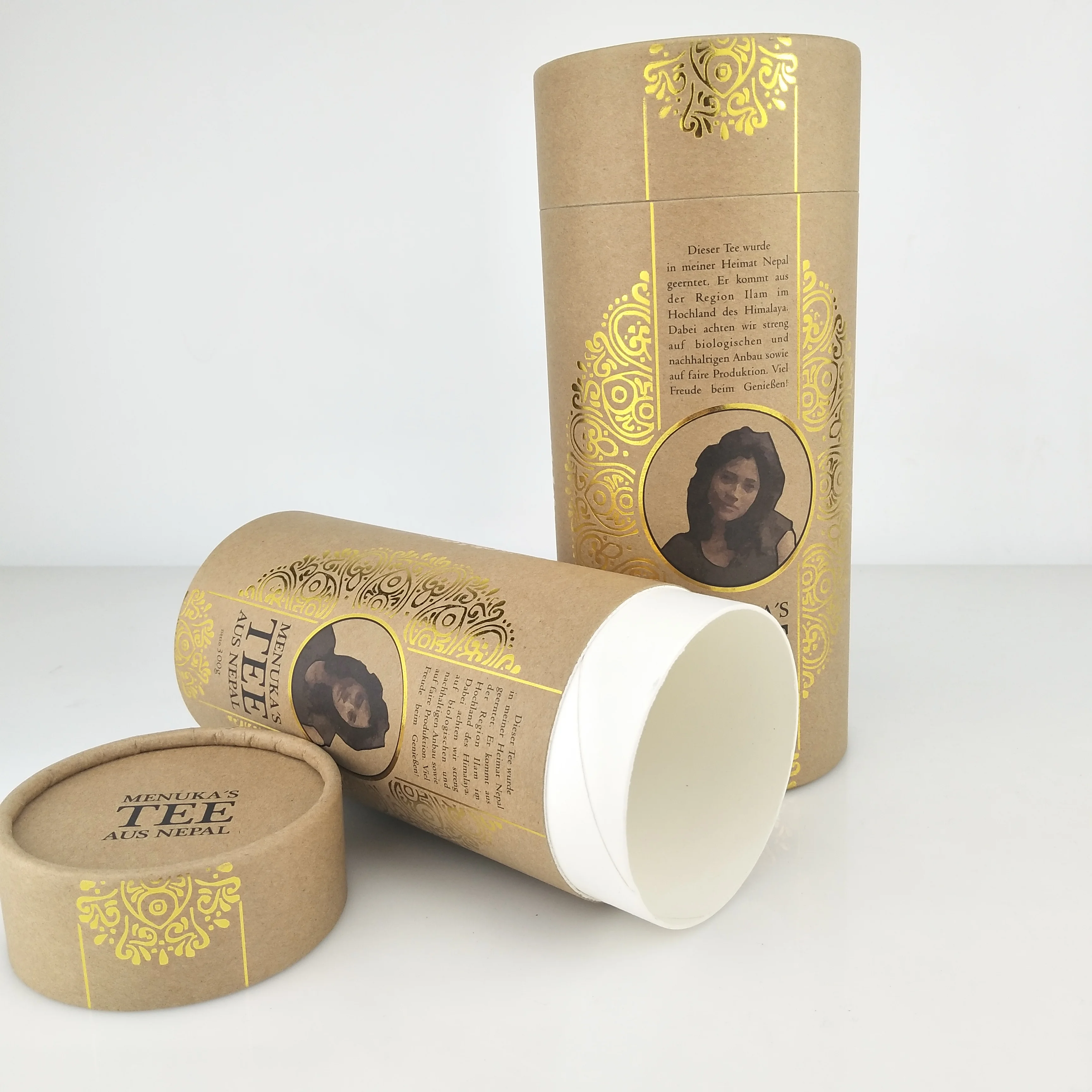 Food Grade Paper Tea Box Packaging Cardboard Tube For Tea With Foil ...