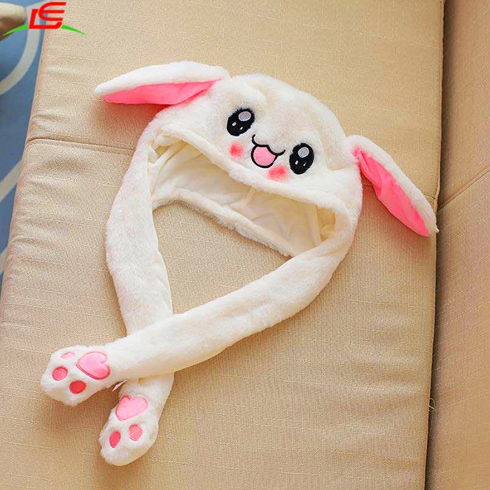 Lovely Ear Moving Long Ear Rabbit Animal Head Soft Hat Plush Rabbit Hat ...