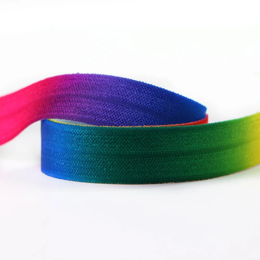 Custom Printed Foldover Stretch Elastic Rainbow Ribbon