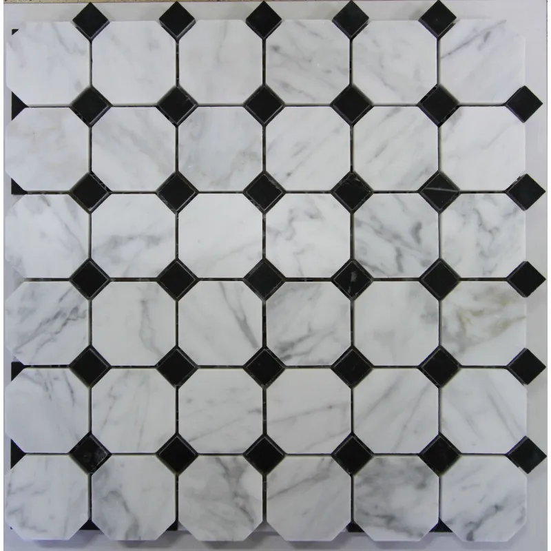 Black and White Marble Mosaic Floor Tile - Modern Style