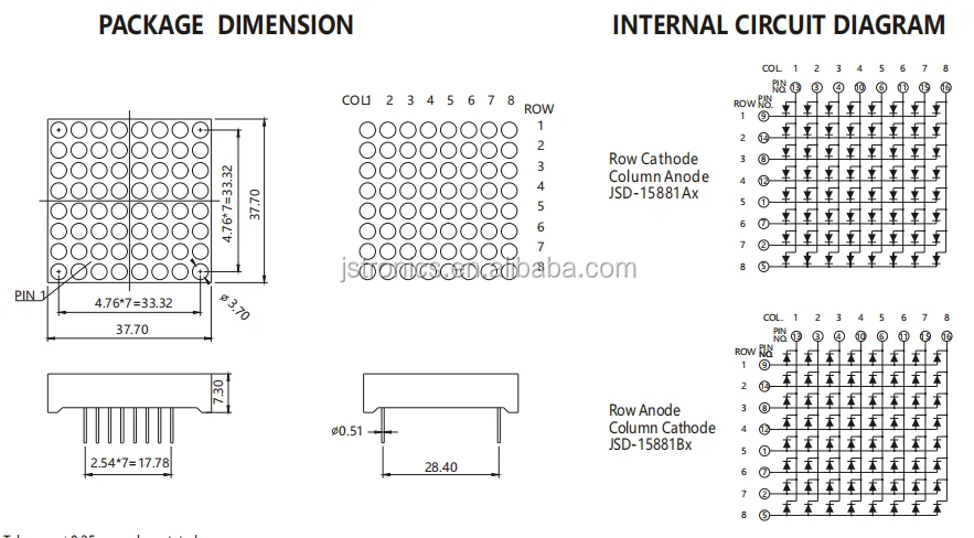 1.5 Inch RGB 8x8 LED Dot Matrix Display - 50000 Hours Life