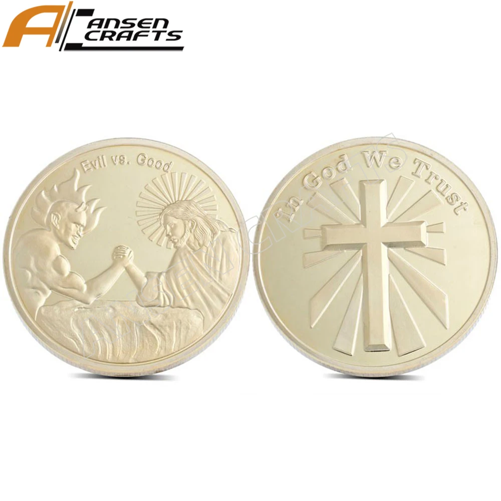 Religious Coins 2019 In God We Trust Evil Vs Good Gold Plated Cross ...
