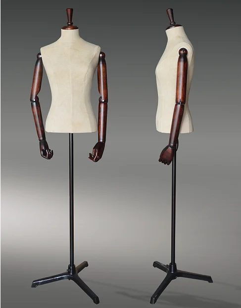 The Female Torso Mannequins Wrapped Fabric And Wood Head Cap - Buy ...