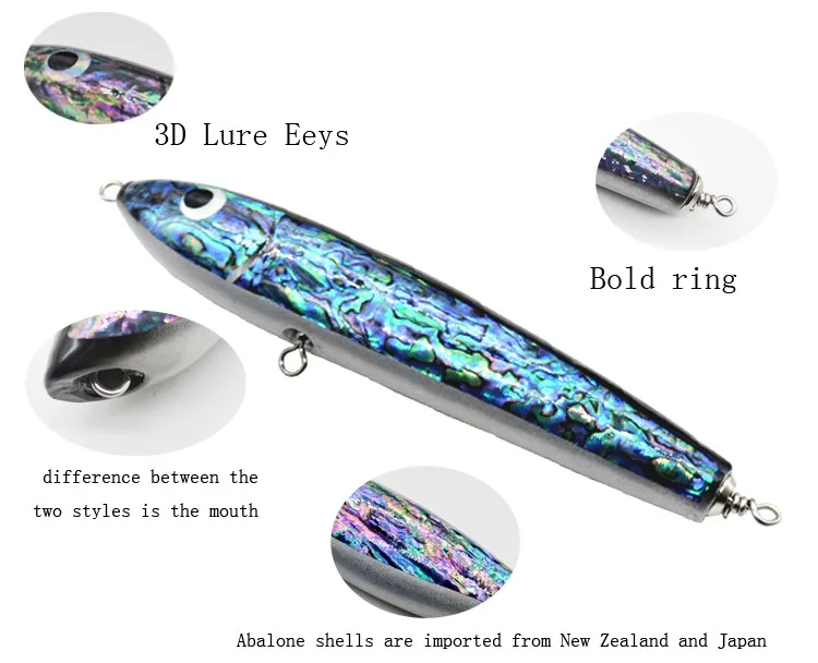 Handmade Abalone Timber Pencil Fishing Lure Topwater Stickbait Wooden ...