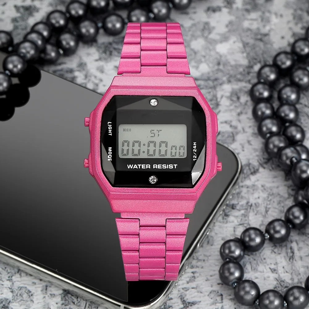 Electronic Digital Watch Rainbow Color Fashion Steel Diamond Women ...