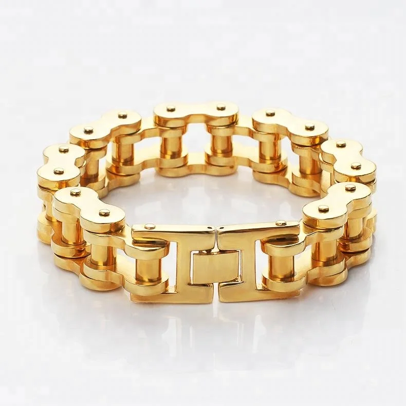 A Sleek New 18-Karat Gold Stainless Steel Bike Chain Bracelet