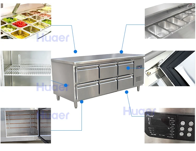 6 Drawer Stainless Steel Worktop Horizontal Refrigerator