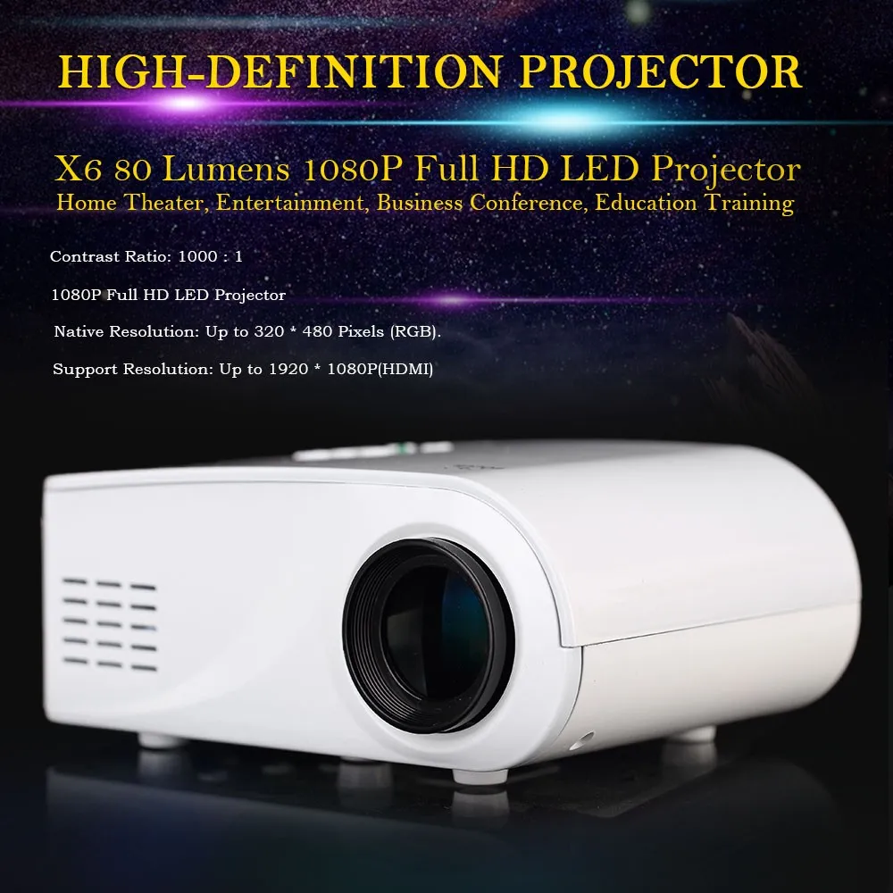 X6 Mini Portable Led Projector Home Theater Multimedia Projector Full ...