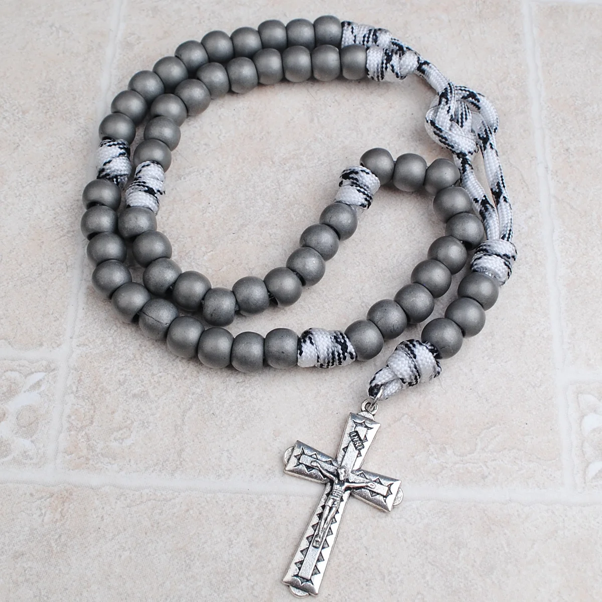 Strongest String with Rhodium Plated Metal Beads - Catholic Rosary