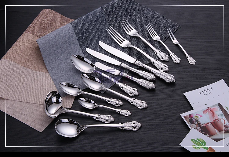 European Style Mirror Polish Silver Cutlery Set Classic Anaglyph ...