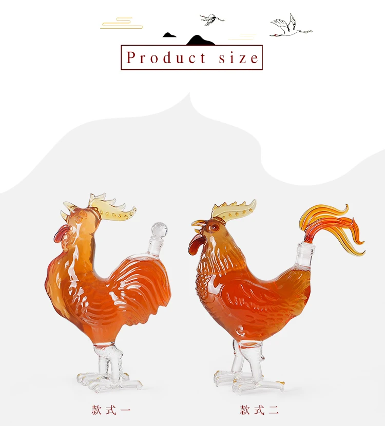 Rooster Shaped Alcohol Glass Bottles - Handmade & Durable