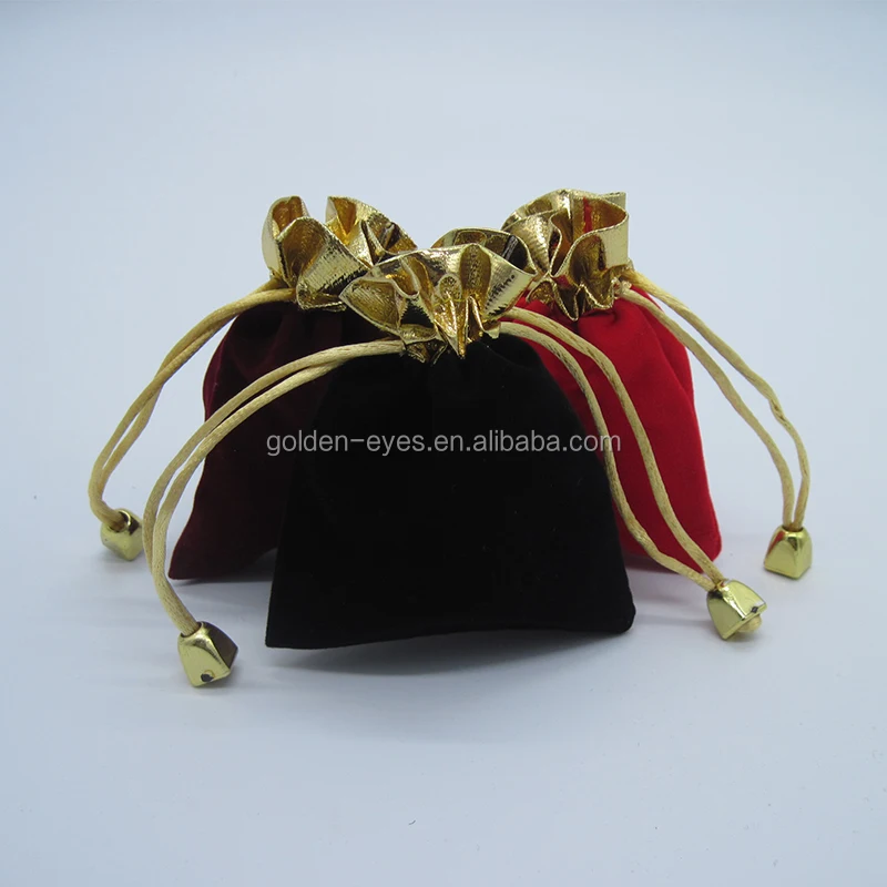 wedding gift small gold drawstring gift velvet bag red velvet - 动态图库网