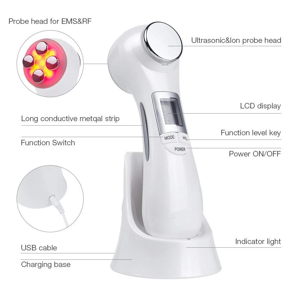 6 In 1 Rf Ems Ultrasonic Ionic Facial Beauty Machine Home Use Device ...