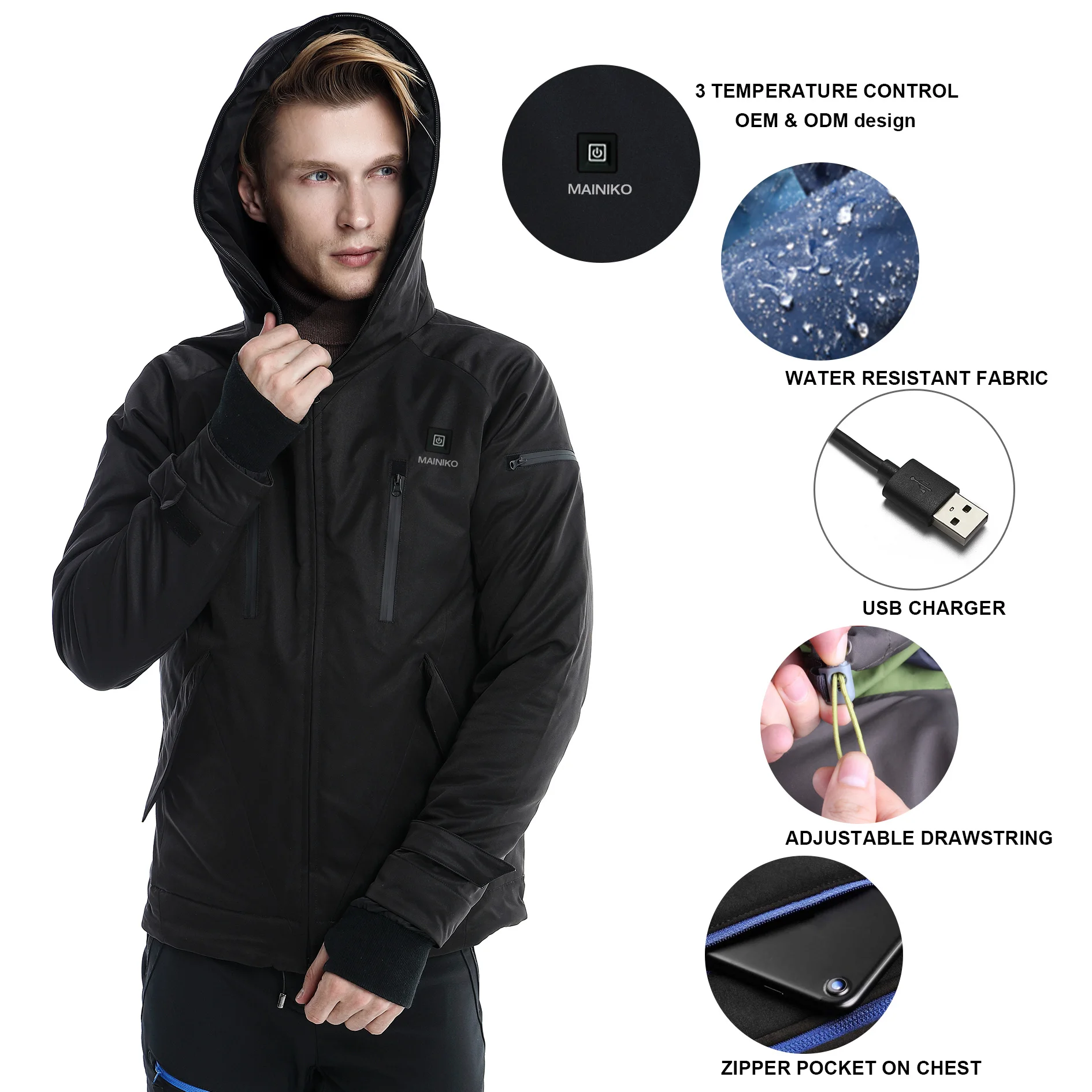Far Infrared Technology Custom Winter Clothing Men Lightweight Usb ...