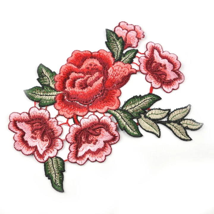 3d Wholesale Handmade Red Flower Design Embroidery Patches For Clothing ...