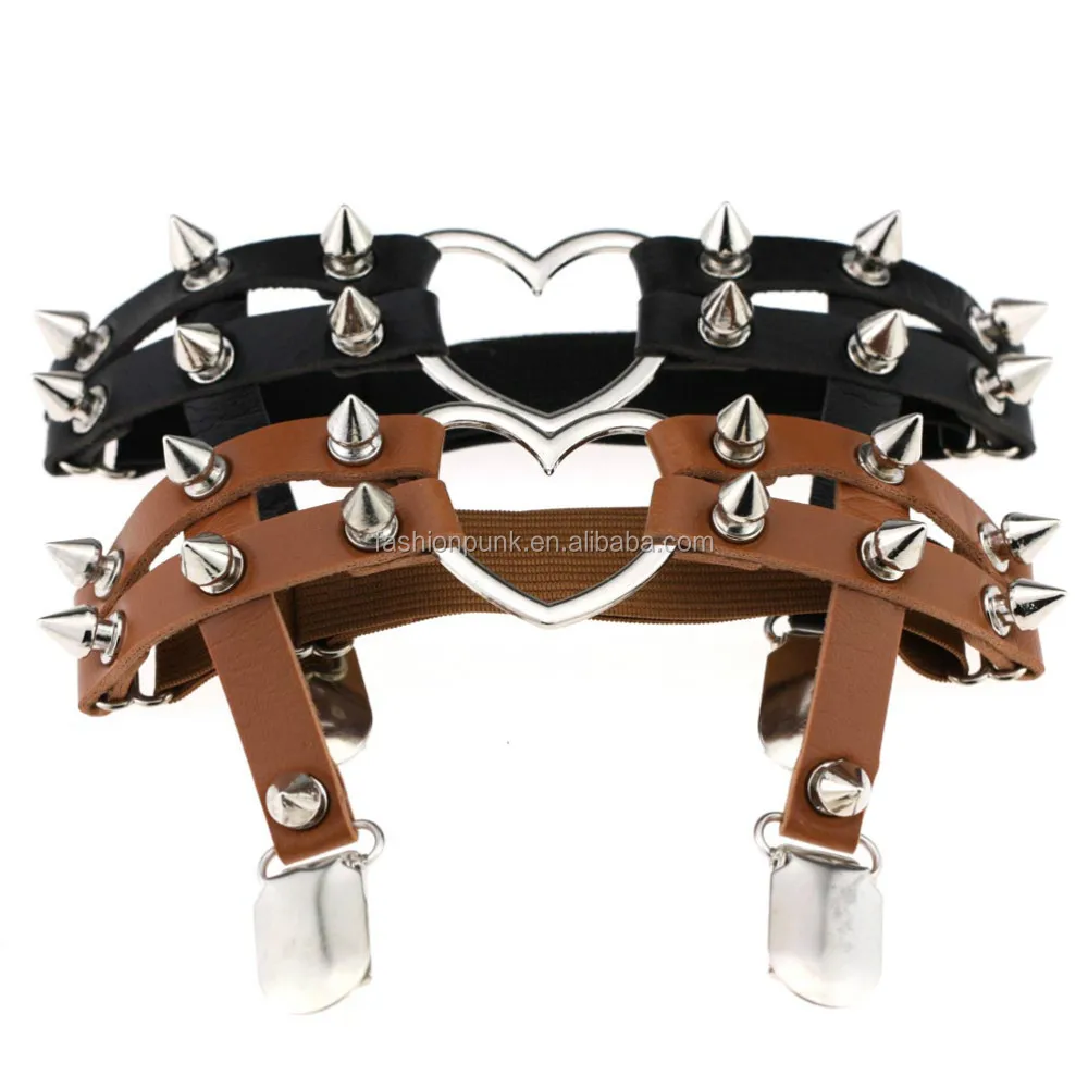 Women Sexy Pu Leather Spikes Leg Ring Garter Belt Elastic Punk Heart ...