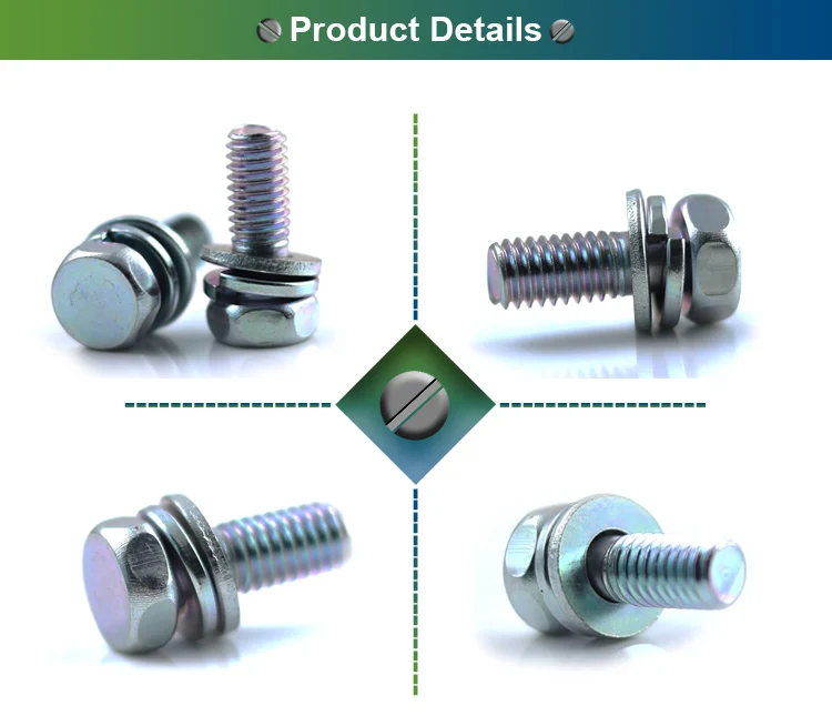 Customized Oem Color Zinc Hex Head Double Washer Sems Combination Screw ...