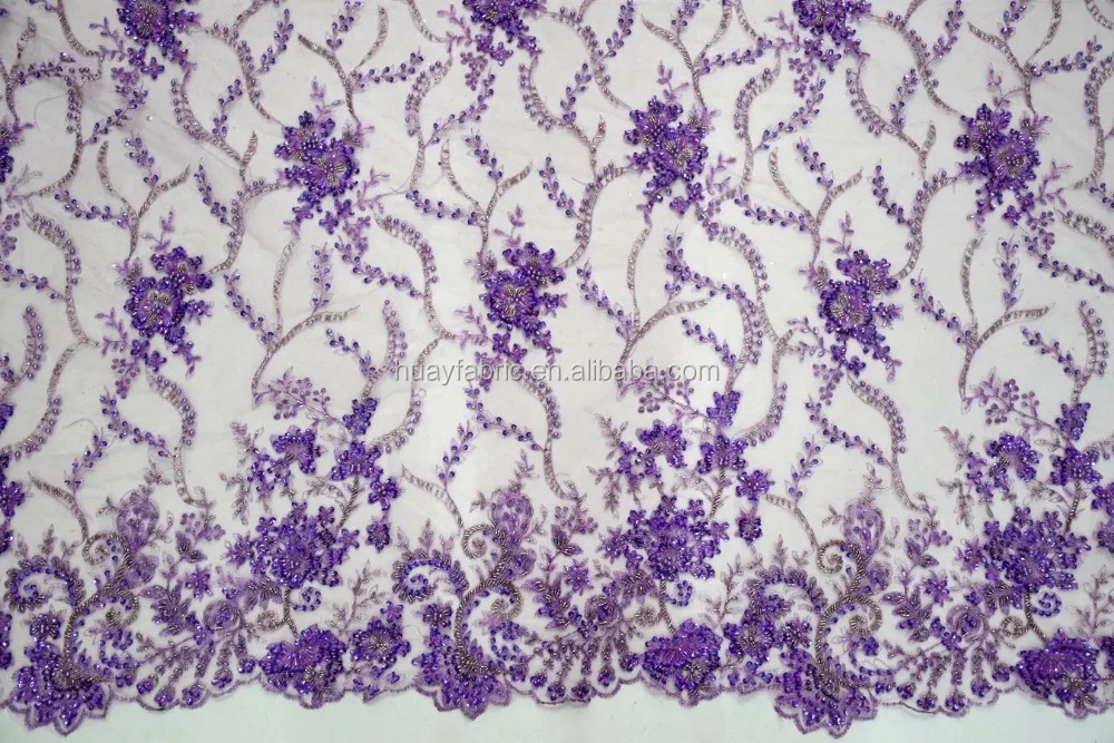 2017 New Fashion Purple Beaded Lace Fabric Net Embroidered Beaded ...