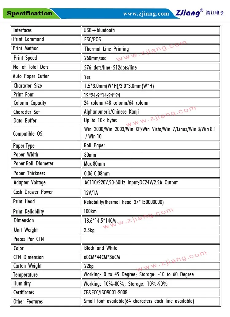 Zjiang Thermal Receipt Printer 80mm POS System Resit Auto Cutter ...
