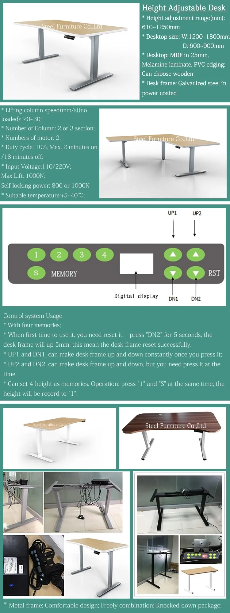 Office Modern Design Electric Adjustable Height Table,Steel Height ...