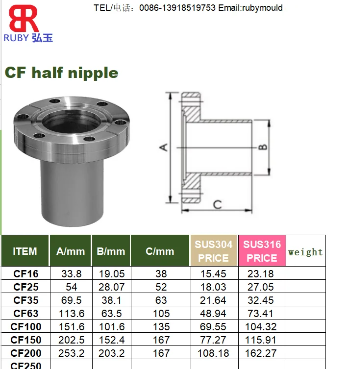 Conflat Cf Flange Vacuum Half Nipple Cf63 Cf80 Cf100 Cf160 Cf250 - Buy ...