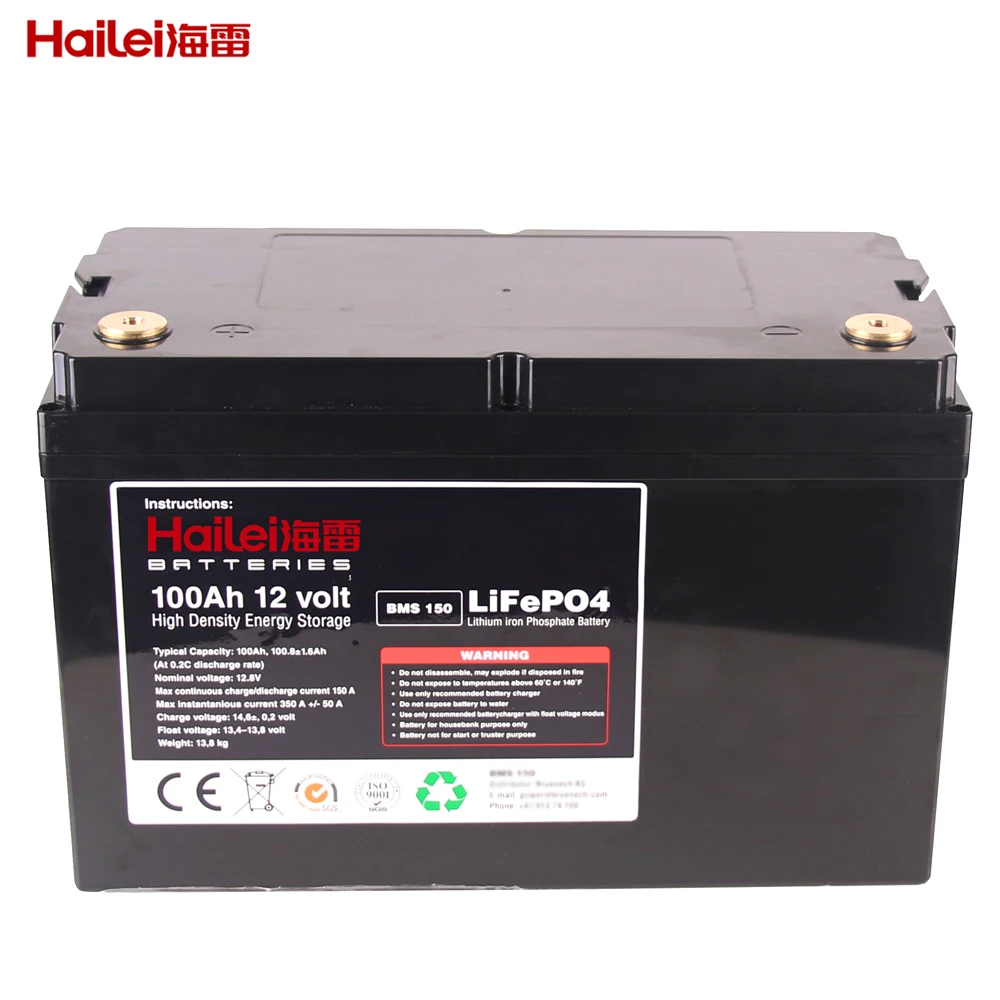 Shenzhen Hailei Deep Cycle Rechargeable 12v 100ah Lithium Lifepo4 Solar ...