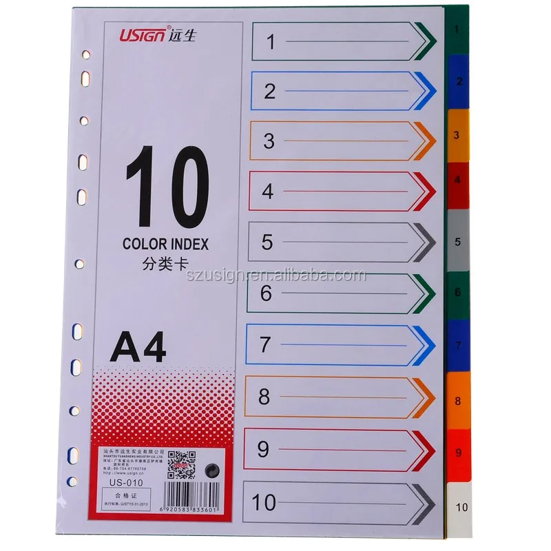 Us-010 A4 Assorted Color Pp Index Divider Index Cards - Buy Index Cards ...