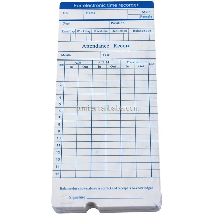 100pcs/pack Bimi Time Recorder C100 Punch Cards - Origin CN