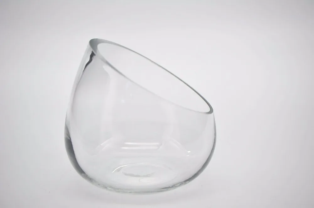 Clear Slant Cut Bowl Glass Vase Candle Holder Slanted Clear Glass Vase