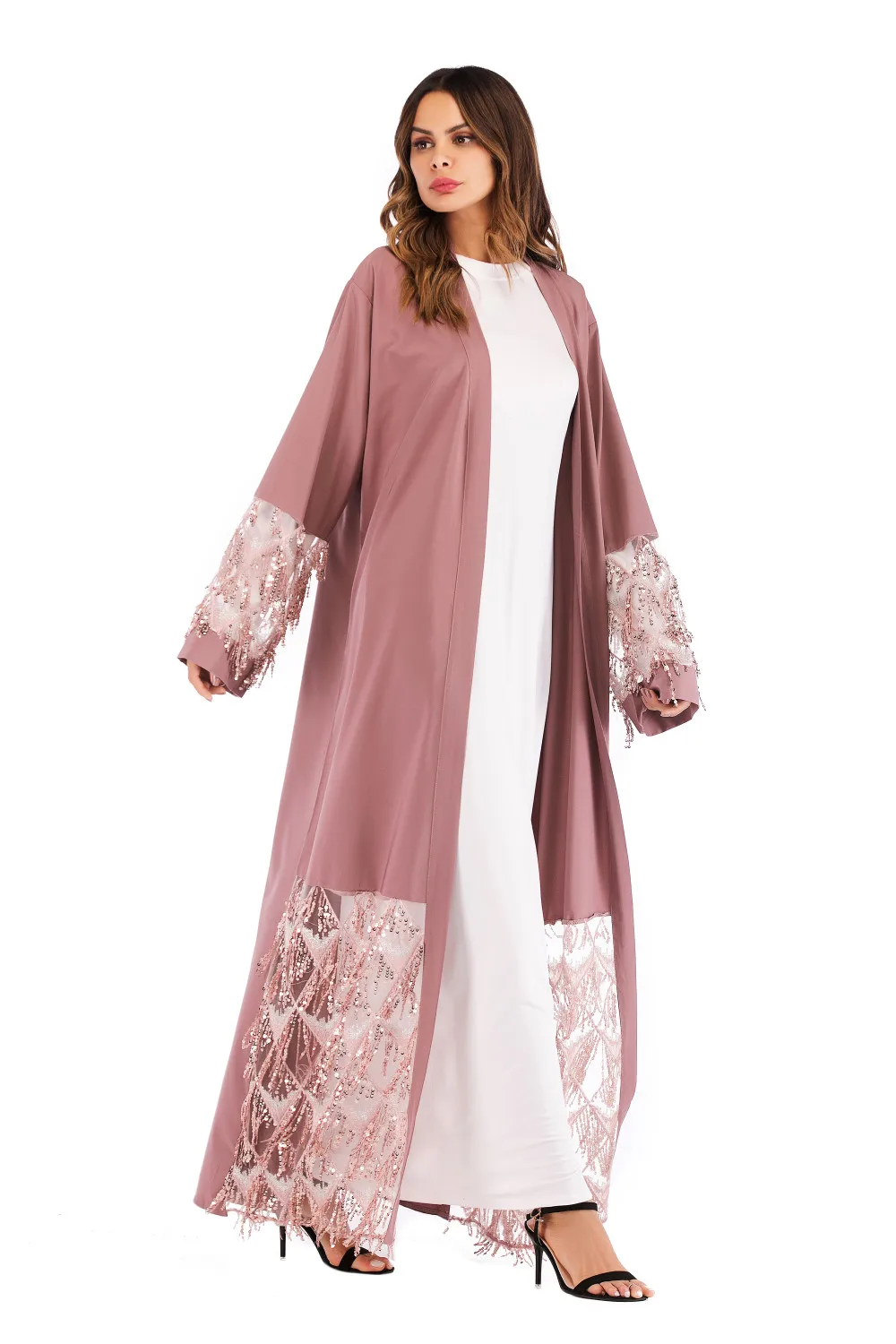 1662# New Design Shiny Long Sleeve Abaya With Belt Women Nida Hijab ...