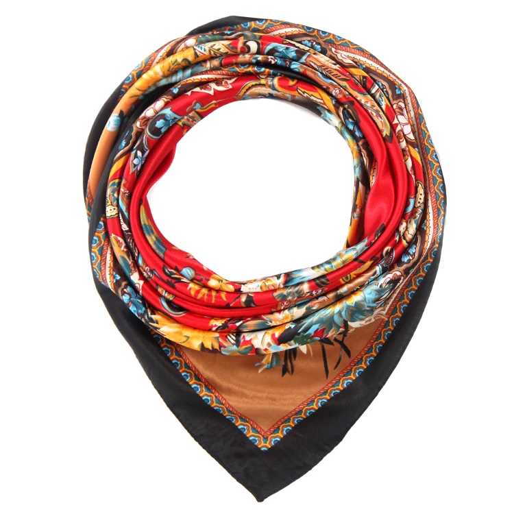 Fashionable Women Printed Polyester Square Silk Head Scarf - Buy ...