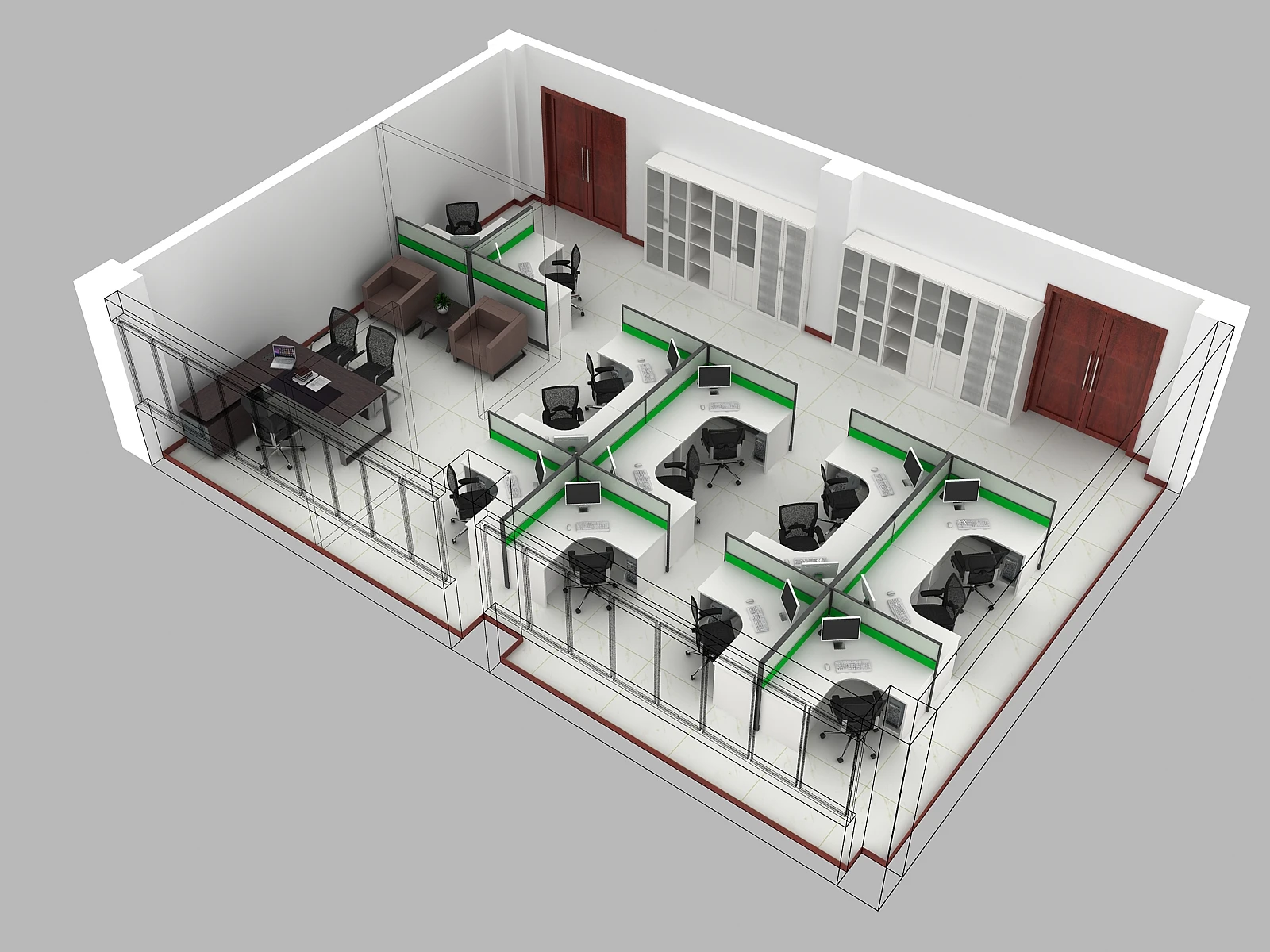 L Shape 4 Seat Modular Glass Call Center Office Cubicles