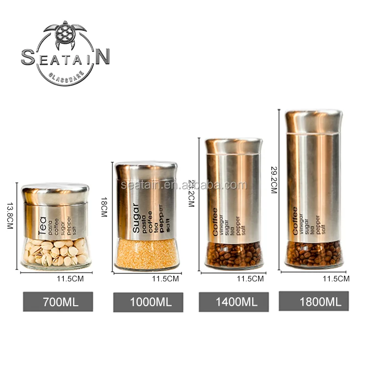 Stainless Steel Coating Glass Food Sugar Tea Coffee Container Storage ...
