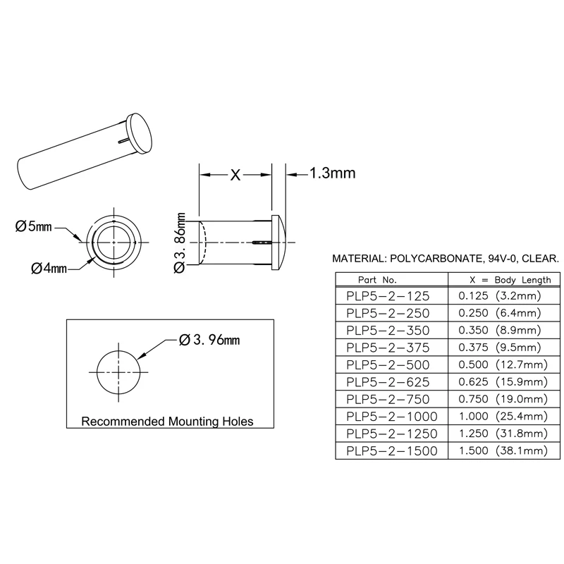 Plp5-2-250 Led Light Pipe Rohs Plastic 4mm Diameter Round Top Light ...