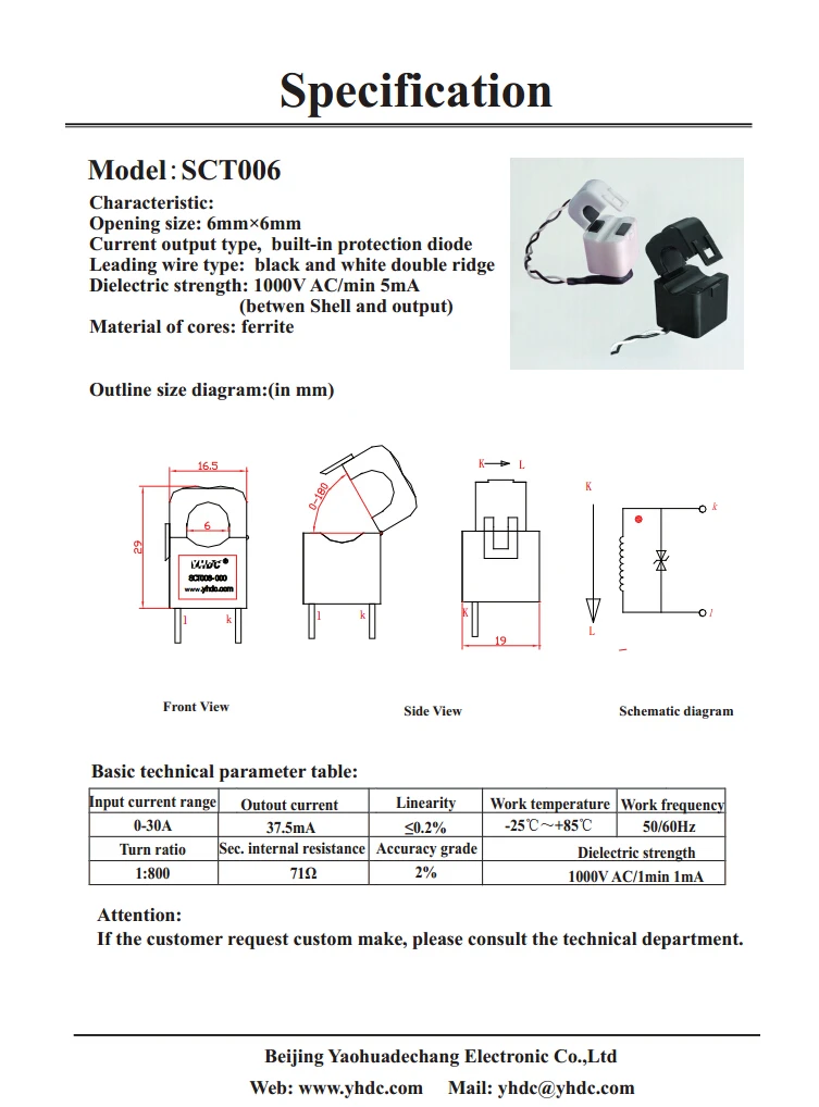 Sct-006 30a 37.5ma Mini Split Core Ac Current Transformer Yhdc/mini ...