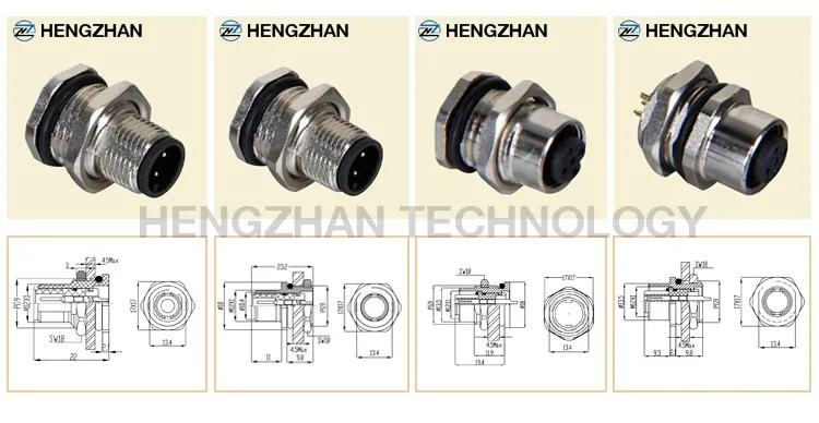 90 Degree Pcb M12 Male Panel Mount Connector,Ip67 Waterproof M12 Male ...
