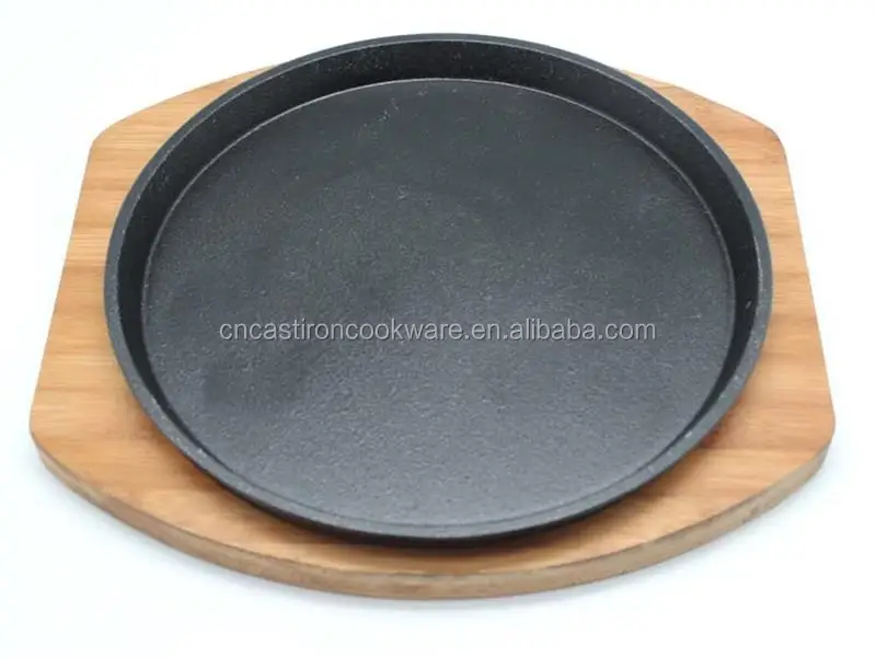 Round Shape Cast Iron Sizzling Skillet Plate/steak Plates With Wooden ...