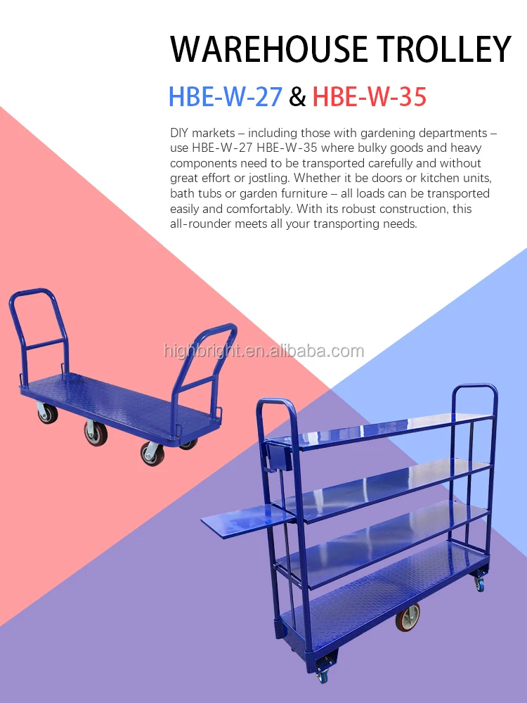 Supermarket Industrial Logistic Hand Push Trolley - 6 Wheels