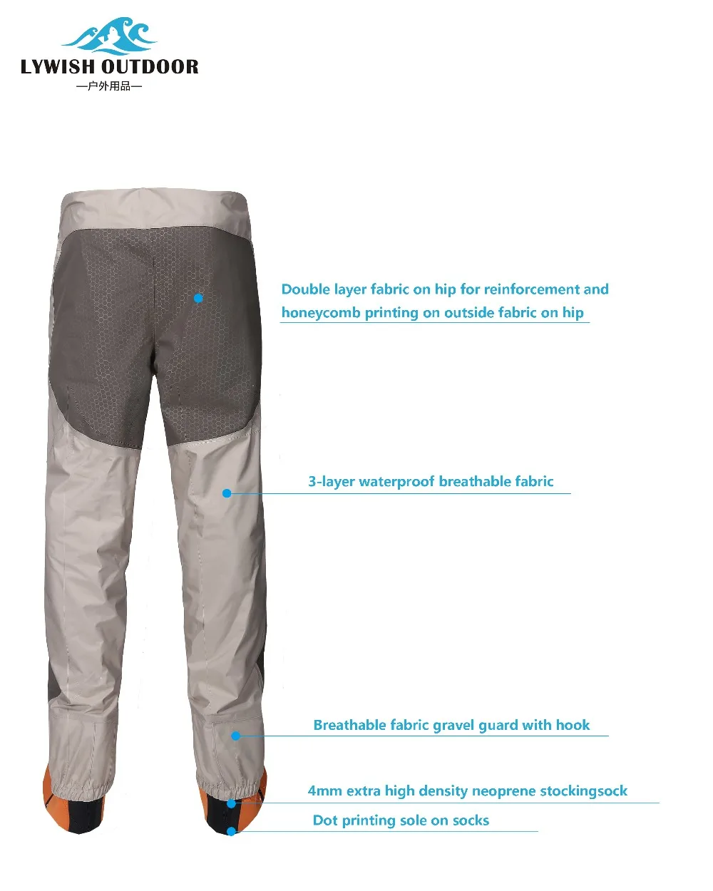 4 -layer Breathable Fabric Waist Fishing Waders Neoprene Stocking Foot ...