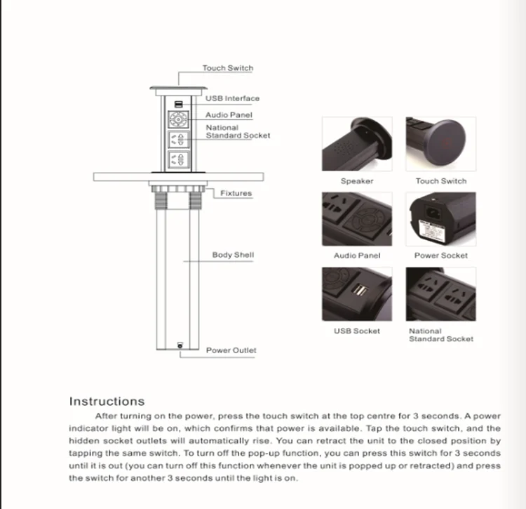 Automatic Solar Extension Pop Up Socket Hidden Kitchen Plug Water Proof ...